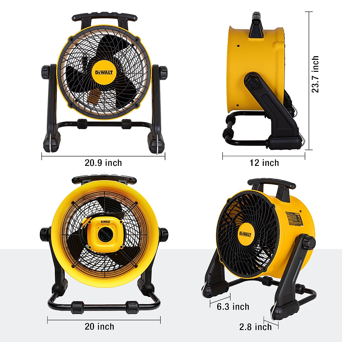 DEWALT 16 Inch Heavy Duty Floor Fan, High Velocity Barrel Shop Fan, 3-Speed Powerful Cooling Drum Fan with 4000 CFM, 360° Adjustable Tilting Airflow Fan for Warehouse, Workshop, Factory, Basement