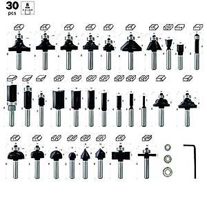 Bosch Professional 2607017475 30-Piece Set Wood Router Bit Set for 8mm Shank Router