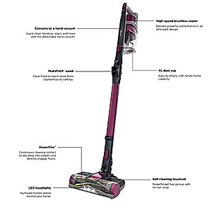 Shark IZ163H Pet Plus Cordless Stick Vacuum with Self-Cleaning Brushroll, PowerFins, MultiFLEX, Crevice Tool & Pet Multi-Tool, 40-min Runtime, Raspberry