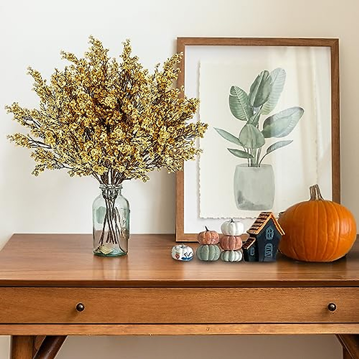 Sggvecsy 15 Pcs Babys Breath Artificial Flowers Gypsophila Bouquets Bulk Real Touch Fake Silk Flowers for Home Wedding DIY Floral Arrangement Kitchen Table Centerpiece Christmas Decoration (Gold)