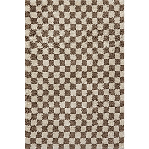 nuLOOM Adelaide Checkered 5x8 Shag Area Rug for Living Room Bedroom Dining Room Nursery, Beige/Brown