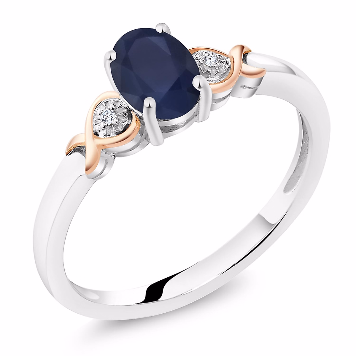 Gem Stone King 925 Sterling Silver and 10K Rose Gold 7X5MM Oval Gemstone Birthstone and Diamond Accent Engagement Ring | Wedding Anniversary Promise Ring For Women | Available In Size 5-9