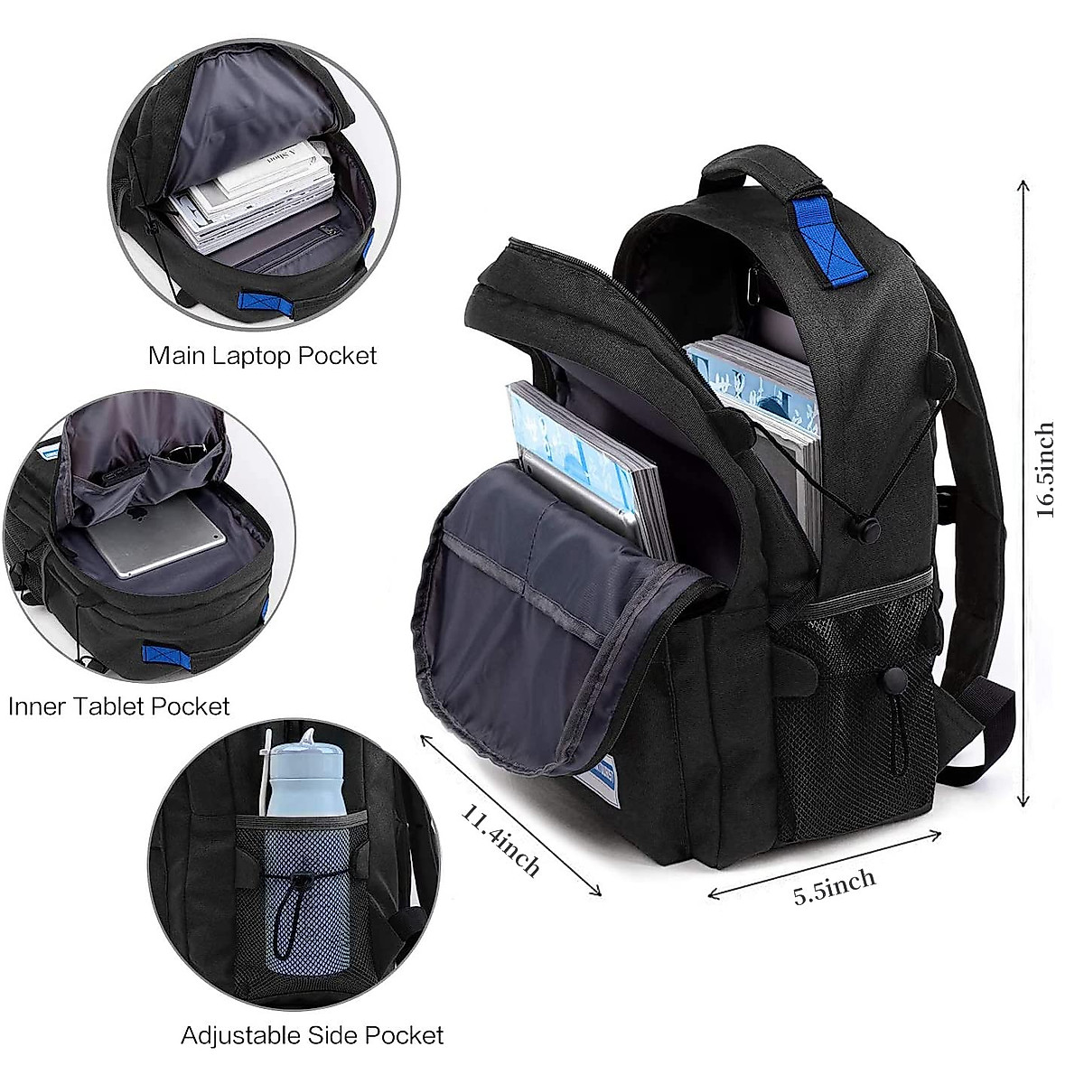 Victoriatourist Casual Daypack College Laptop Backpack for Men Women Water Resistant Stylish Bookbag Lightweight Travel Bag Hiking Backpacks with Anti Theft Pocket Fits 14-15 Inch Computer(Black)