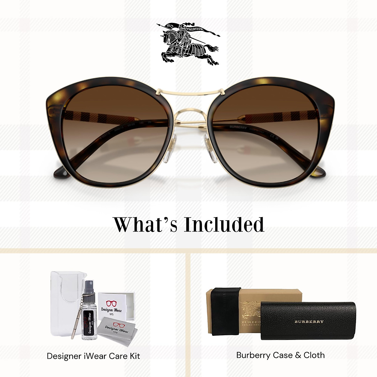 BURBERRY BE4251Q 300213 53M Dark Havana/Brown Gradient Round Sunglasses For Women+ BUNDLE With Designer iWear Eyewear Kit