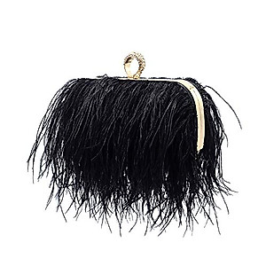 Miuco Women Feather Clutch Purse Shoulder Crossbody Bag Evening Handbags Black