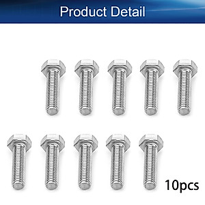 Bettomshin 10Pcs M8 x 30mm Hex Bolts, 304 Stainless Steel 1.25mm Thread Pitch Fully Threaded Metric Hex Head Screw Bolts, Hexagon Screw Bolt, Hex Tap Bolts, Silver (Overall Size 35.45x13x13mm)