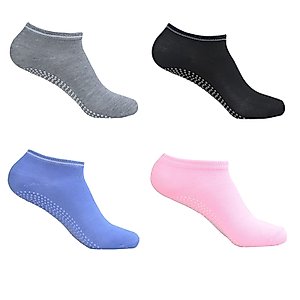 Yoga Socks Non Slip Grip Socks for Women Yoga Barre Pilates (Black,Pink,Grey,Blue -4Pairs)