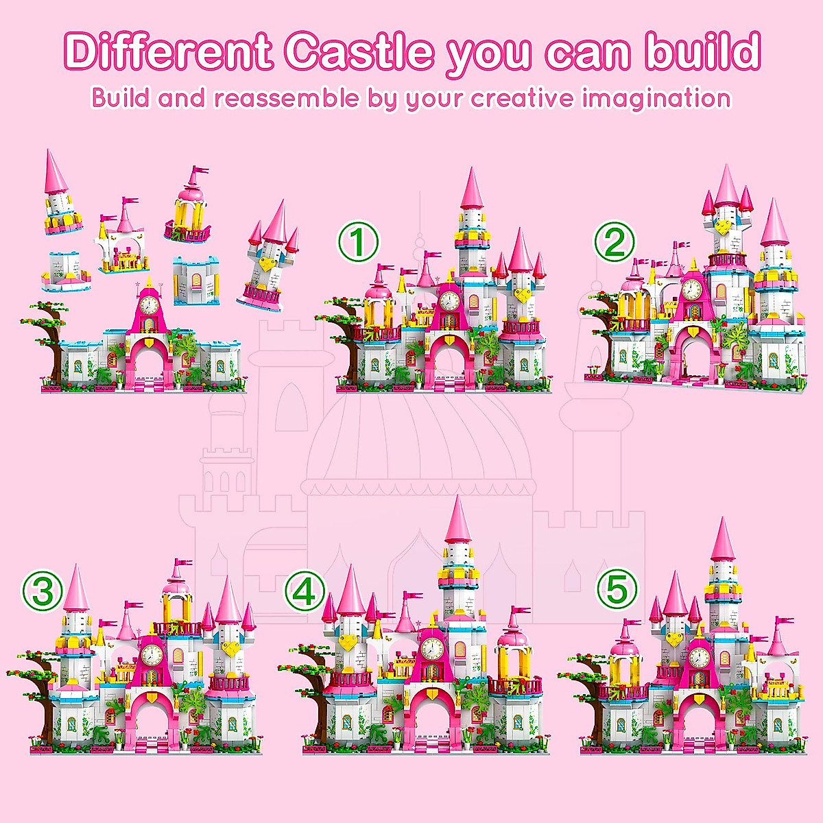 HOGOKIDS Girls Castle Princess Building Toys - Girl Dream House 5-in-1 Pink Castle & Carriage Playsets STEM Building Blocks Set Fantasy Gifts for Kids Age 6 7 8 9 10 11 12 Years Old (998 PCS)