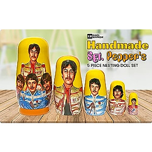 Great Russian Gifts The Beatles Group Collectible Memorbilia 5 Piece Stacking Nesting Doll Set 5.75 Inches Tall
