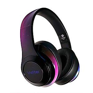 Vizliter Bluetooth Headphones, TWS Deep Bass Wireless Headphones 5.0 with Built-in Mic Soft Earmuffs LED Lights, Smart Phones, PC, TV, Travel, Gym Workout, Gaming, Noise Cancelling (Stardust)