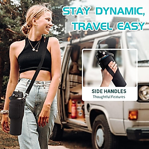 32oz Insulated Water Bottle Tumbler with Straw - Auto Spout Lid, Protective Boot, Carrier Pouch, Vacuum Stainless Steel Water Bottles Leak-Proof, Skinny Thermo Mug Flask Fit in Car Bike Cup Holder