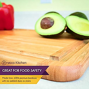 Pratico Kitchen Bamboo Cutting Board and Serving Tray with Juice Groove Set, 18 x 12 and 8 x 6 inch Boards