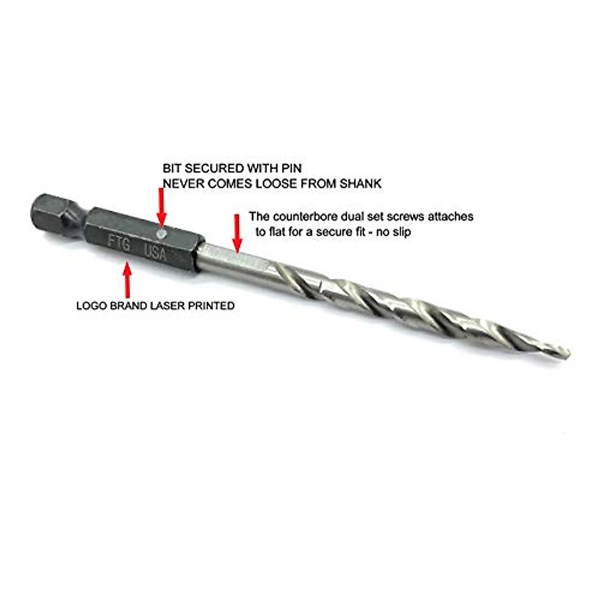 FTG USA Countersink Drill Bit Set 6 Pc #6 (9/64") Wood Countersink Drill Bit Pro Pack Countersink Set, Tapered Countersink Bit, 1 Stop Collar, Hex Wrench, Woodworking Countersink Drill Bits