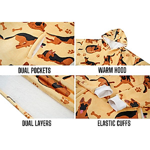 Huglanket German Shepherd Gifts for Women Men, Wearable Flannel Blanket Hoodie, Oversized Hooded Sweatshirt, One Size, Cartoon