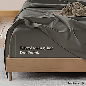 Lane Linen Queen Sheet Set - 600 TC Black Sheets Queen Size Bed Set - 100% Cotton Black Bed Sheets Queen Size Set, Ultra Soft Queen Bed Sheets Set, Sateen Weave Cotton Sheets Queen Size Set - Charcoal