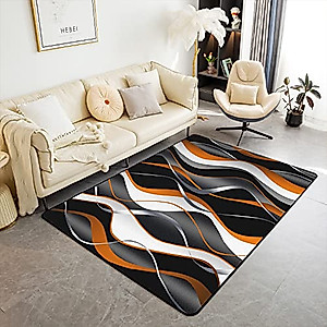 Orange Grey White Black Stripes Area Rug 5'x7' Geometric Living Room Rugs for Geometry Bedroom Home Decor Modern Striped Art Carpet Ultra Soft Non-Slip Indoor Floor Mat