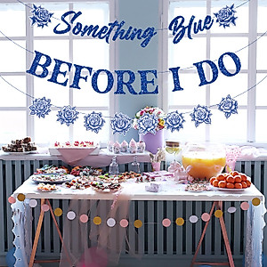 Something Blue Before I Do Bridal Shower Decorations, NO-DIY Bridal Shower Decorations Includes Glitter Something Blue Before I Do Banner, Wedding Party Decorations Garland