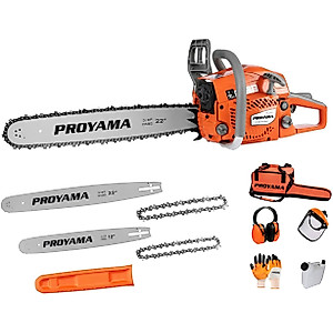 PROYAMA 62CC 2-Cycle Gas Powered Chainsaw, 22 Inch 18 Inch Handheld Cordless Petrol Chain Saw for Tree Wood Cutting