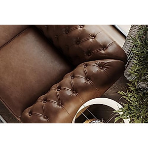Valencia Parma Chesterfield Loveseat 64" | Premium Full-Aniline Leather | Mid-Century Accent Chair with Classic Button Tufted Back and Wood Legs for Living Room, Chocolate