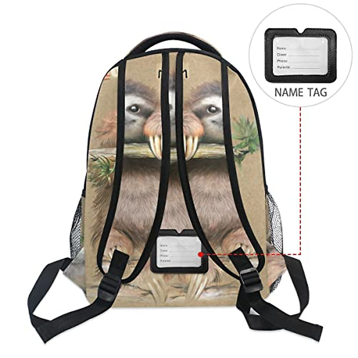 Pfrewn Retro Cute Sloth Backpacks for Girls Boys Tropical Palm Leaves Animals School Backpack Bookbags for Kids Students 16"