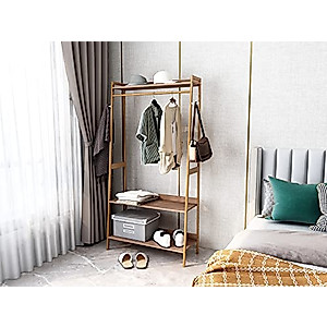 Fazda Era Cloth Hanger Standing Rack Free Standing Hanger with 3 Shelves, Garment Rack with Side Hook, Brown