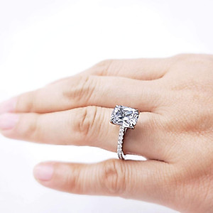 Bo.Dream 3ct Elongated Cushion Cut Cubic Zirconia CZ Engagement Rings for Women Platinum Plated Sterling Silver (8)