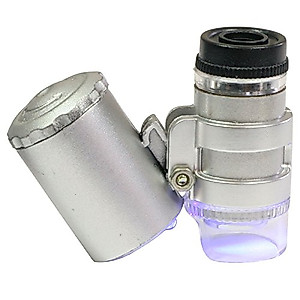 HTS 211A0-45x LED Lighted - Mini Handleld Pocket Microsclpe - 3 Bulbs UV and Bright White -Easy Slide Focus
