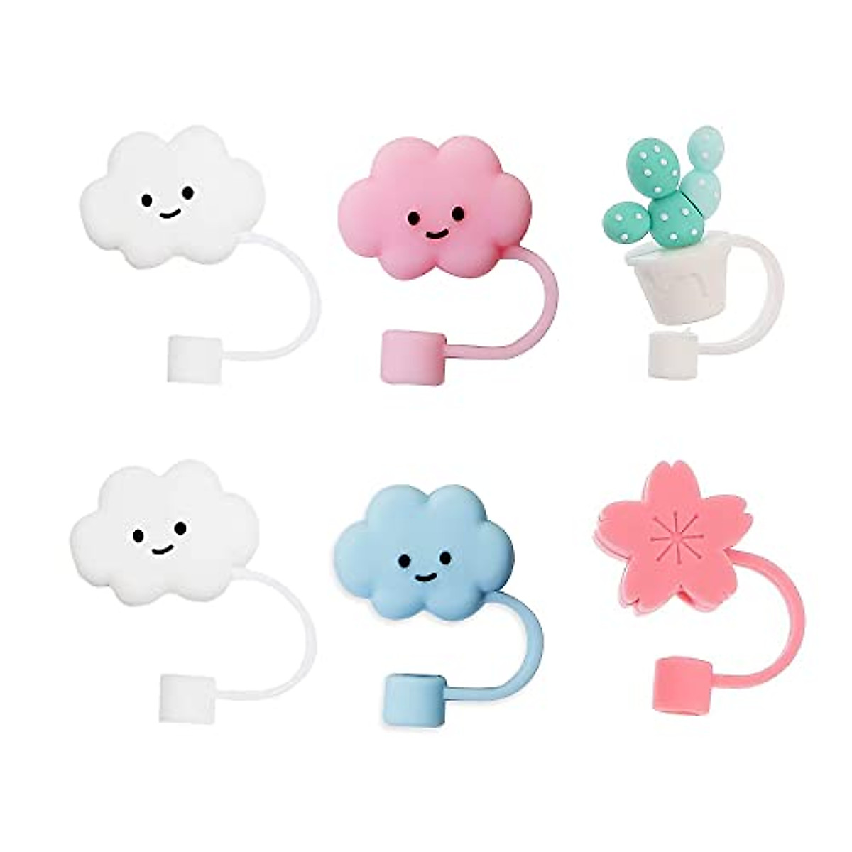 6Pcs Straw Covers Cap For Stanley Cup Straw Tips Cover Stanley Straw Covers for Reusable Straws Silicone Cute Cloud for 6-8mm Splash Proof Straw Tips