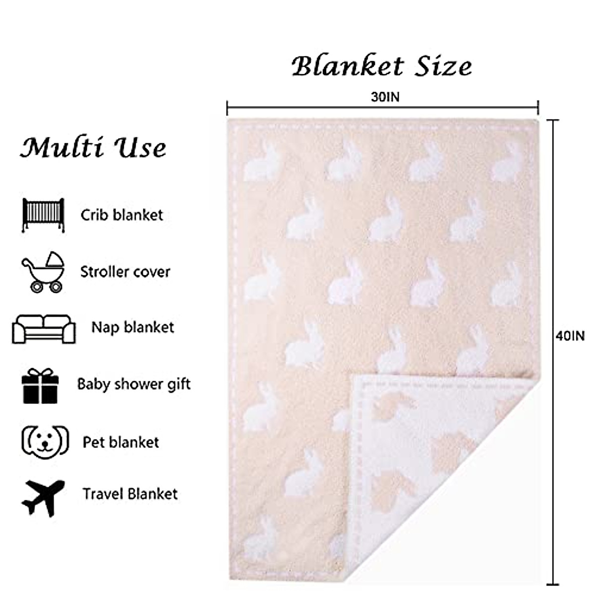 Kid Nation Baby Blankets for Girls Baby Boy Toddler Blanket Soft Baby Quilt Plush Crib Blanket Newborn Stroller Blanket Nursery Infant Light Pink Rabbit,40 x 30 in