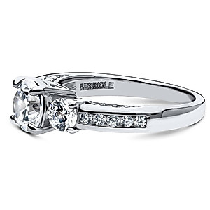 BERRICLE Sterling Silver 3-Stone Wedding Engagement Rings Round Cubic Zirconia CZ Promise Ring for Women, Rhodium Plated Size 7