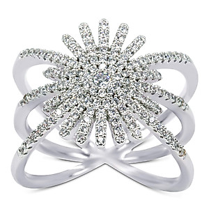 Savlano 18K White Gold Plated Cubic Zirconia Starburst Ring for Women (9)