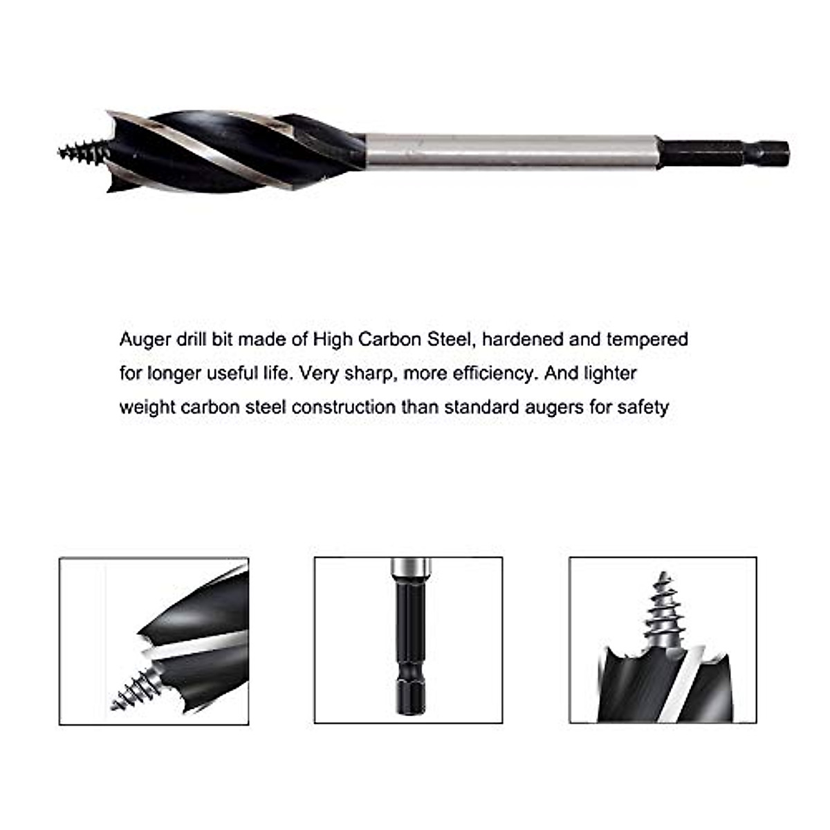 Woodworking Auger Drill Bit Sets, 8Pcs High Carbon Steel Wood Boring Bits Long 4 Flute Cut Drilling Tool Wood Hole Cutter for Wood Door Lock 9/23, 9/19, 5/9, 7/11, 5/7, 11/14, 13/15, 63/64-IN