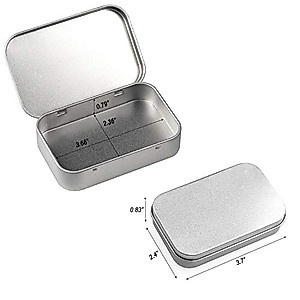 CenterZ 6 Pack Hinged Tin Box Containers - 3.7 x 2.4 x 0.8 inch Metal Tins Storage Boxes with Lids, Rectangular Empty Small Home Craft Organizer for Gift, Jewelery, Pill, Candy, Matches, Soap (Silver)
