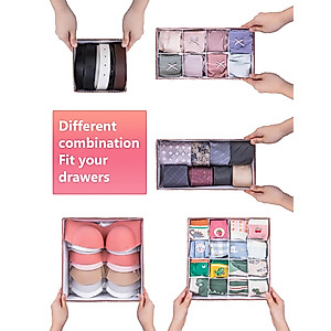 MYTHAUS 12 Pack Drawer Organizers for Clothing - Foldable Collapsible Fabric Closet Organizer and Storage Dresser Drawer Divider, Storage Box for Underwear, Socks, Bra, Ties, Pink