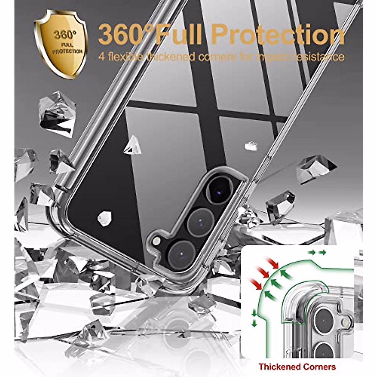 SURITCH for Samsung Galaxy S23+ Plus Clear Case 6.6" (Only), [Built-in Screen Protector] Full Body Protective Hard Shell+Soft TPU Phone Case for Samsung S23 Plus -(Full Clear)
