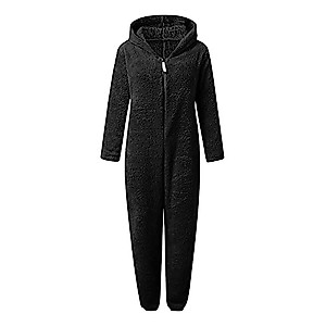 Attine 2023 Winter Warm Onesie Pajamas for Women Thick Fleece One Piece Hooded Romper Sexy Long Jumpsuit Cozy Sleepwear LoungewearFuzzy Pajamas Pants for Women