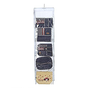 Hanging Handbag Organizer for Closet, Clear Hanging Purse Organizer Storage for Purses and Handbags with 10 Pocket for Bedroom(Light Grey)