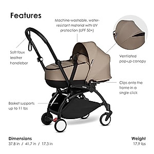 BABYZEN YOYO2 Black Frame + Taupe Bassinet - Includes Thick Double Mattress, Ventilated Shell & Canopy