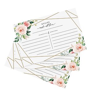Bliss Collections Recipe Cards, Pack of 50 Double-Sided Geo Floral 4 x 6 Cards for Family Recipes, Wedding Showers, Bridal Showers, Baby Showers, Housewarming Gifts, Celebrations, Made in the USA
