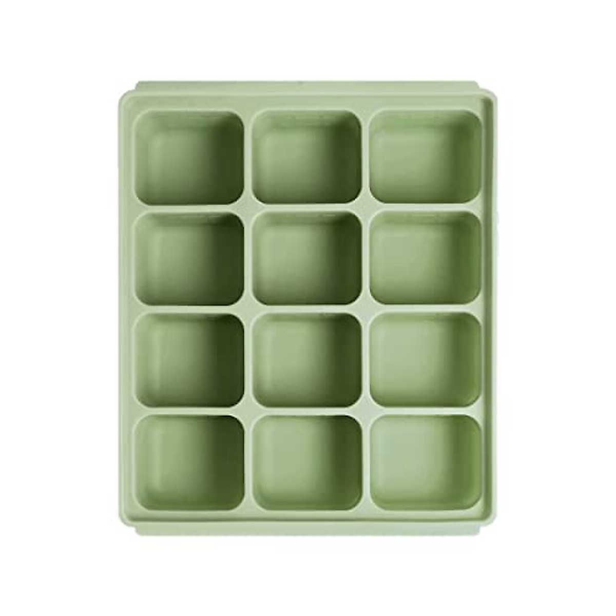 PETINUBE Silicone Freezer Tray, Baby Food Storage Cubes with Clip-On Lid, Freeze Baby Food, Soups, Purees, Ice, Easy and Safe Design, Made in Korea (12, Celadon Green)