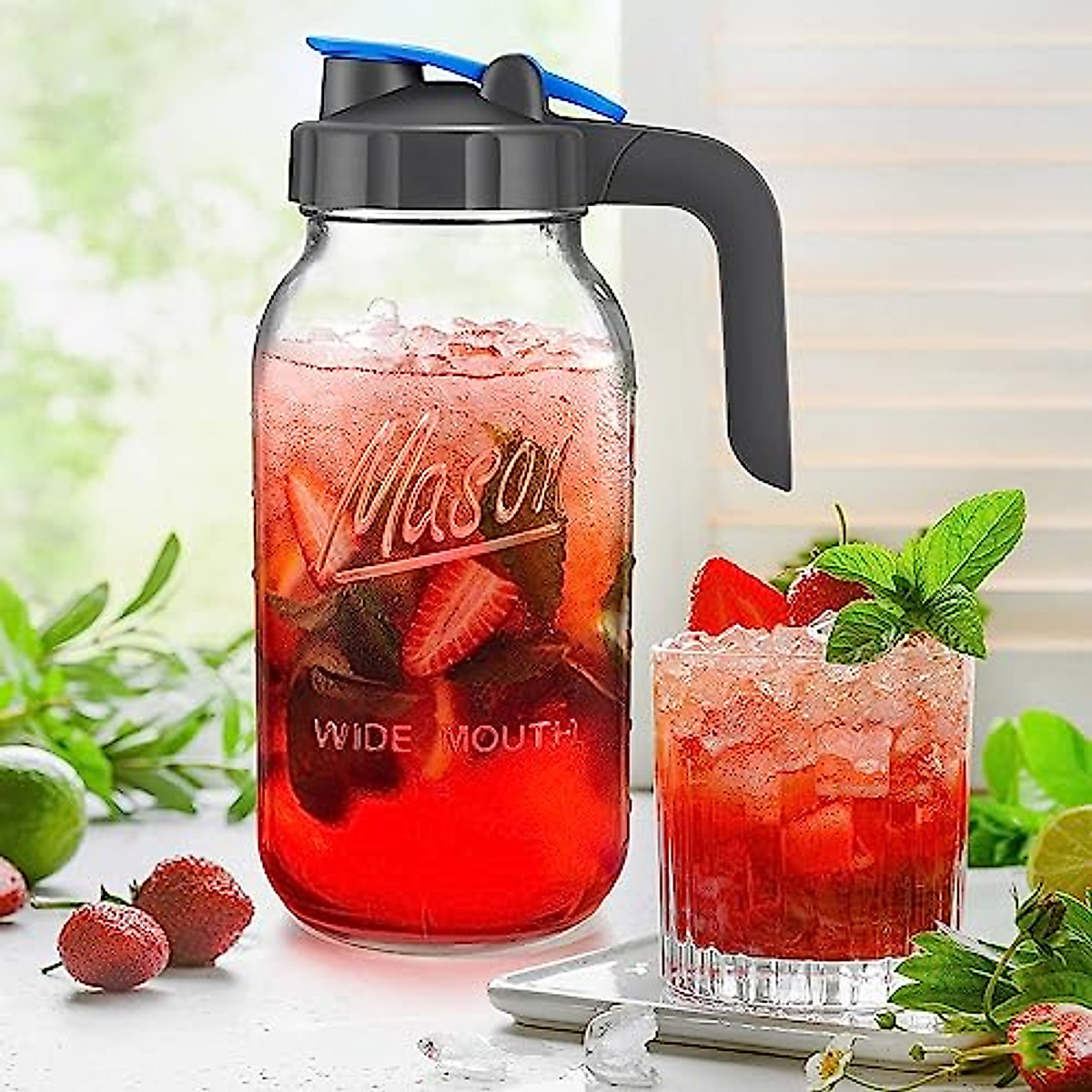 2 Pack 64 oz Sun Tea Pitcher, Half Gallon Mason Jar Pitcher with Wide Mouth Airtight Lid for Ice Tea, Cold Brew Coffee, Fridge Water, Breast Milk, Juices, Leak Proof