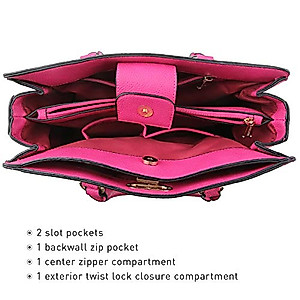 Dasein Women Handbags Fashion Satchel Purses Top Handle Tote Work Bags Shoulder Bags with Matching Clutch 2pcs Set (Peppled Fuchsia)