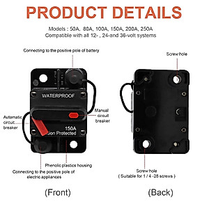 Erayco 150 Amp Circuit Breaker with Manual Reset for Car Marine Trolling Motors Boat ATV Manual Power Protect for Audio System Fuse, 12V-48VDC, Waterproof (150A)