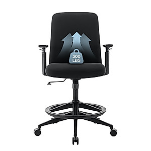 Drafting Chair, Tall Office Chair with Adjustable Armrests, Executive Ergonomic Computer Standing Desk Chair, Office Drafting Chair with Footrest Ring-Black