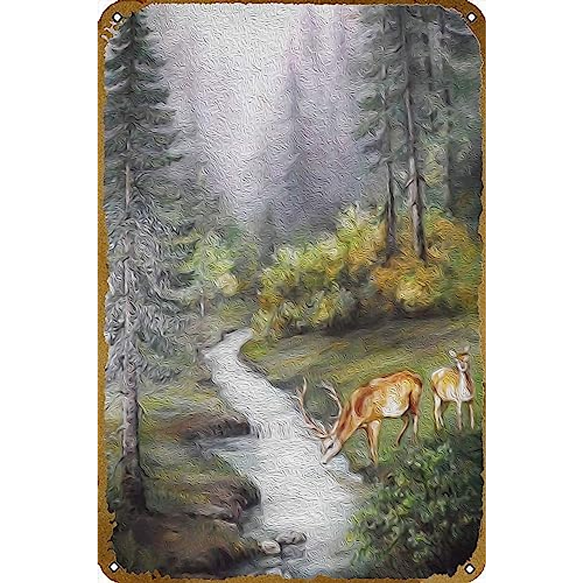Deers by the water Tin Sign Retro Home Club bar Wall Art Decoration Metal Tin Sign 12 X 8 inch