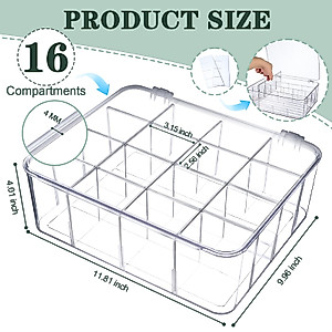 Hiitytin 2Pcs Socks Bra Underwear Drawer Organizer for Closet, Plastic Storage Box with 16 Removable Compartments and Lid, Clear Dresser Drawer Organizer Storage Container with Dividers for Ties Belts