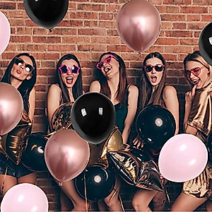 Balloons Garland Kit Black Pink, 96PCS Metallic Chrome Rose Gold Black and Pink Balloon Arch Kit for Girls Women Birthday, Wedding, Baby Shower, Anniversary, Bridal Shower Decoration Party