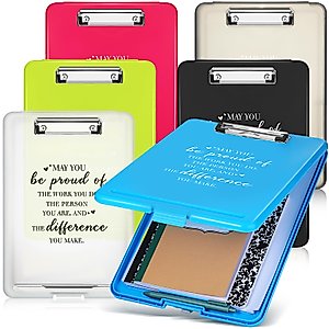 Yeaqee 6 Pieces Clipboard with Storage Plastic Storage Clipboard Nursing Clipboard Employee Appreciation Gift, Inspirational Gift Clip Board A4 Letter Size for Teacher Student Team Gift(Multi Colors)