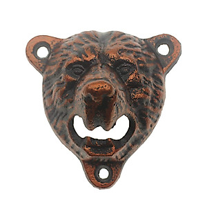 Unique Cast Iron Wall Mounted Bottle Opener Grizzly Bear Teeth Bite (Red Bear)