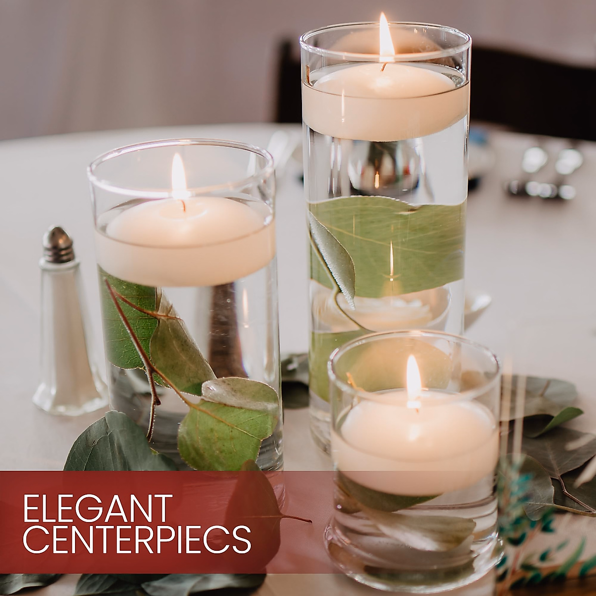 Stock Your Home 24 Count 3" Inch Floating Candles Bulk Set with 10 Hour Burn Time, White Unscented Wax Discs for Cylinder Vases, Centerpieces at Wedding, Party, Pool, Holiday